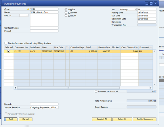 Pay Credit Card via A/P Invoice & Outgoing Payment – ProjectLine ...