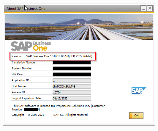 How to Check Current SAP Business One Version – ProjectLine Knowledge Base